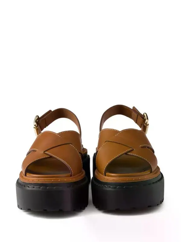 Prada Leather Platform Sandals - Brown