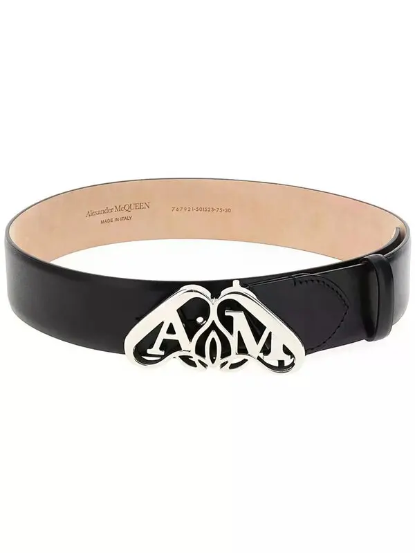 Alexander McQueen Seal-logo Buckle Leather Belt - Black