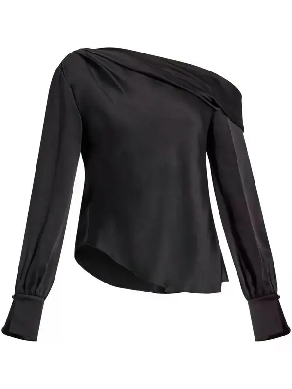 Simkhai Alice Cold-shoulder Satin Blouse - Black