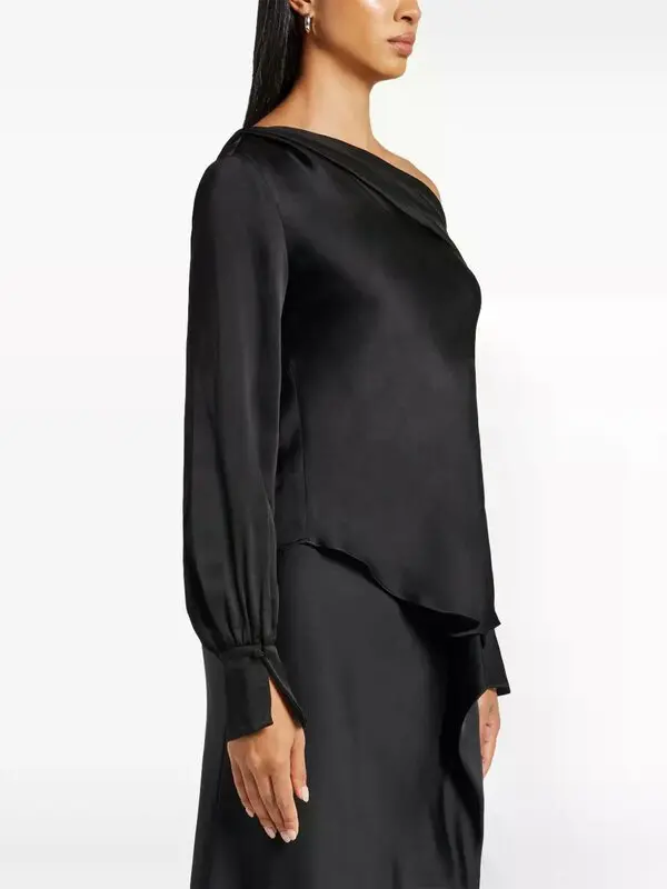 Simkhai Alice Cold-shoulder Satin Blouse - Black