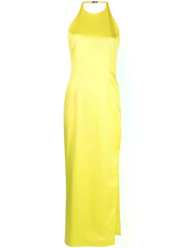 Gcds Halterneck Satin Maxi Dress With Side Slit