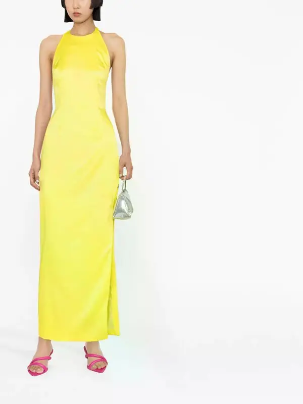 Gcds Halterneck Satin Maxi Dress With Side Slit