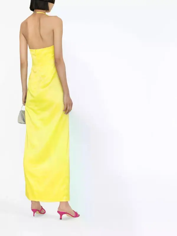 Gcds Halterneck Satin Maxi Dress With Side Slit