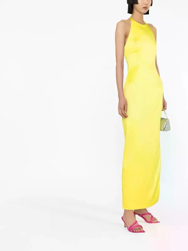 Gcds Halterneck Satin Maxi Dress With Side Slit
