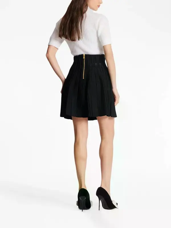 Balmain Ribbed-knit Pleated Skater Skirt
