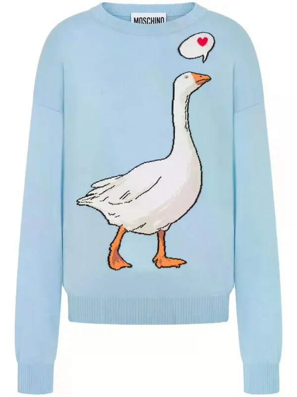 Moschino Goose-motif Cotton Sweater - Blue