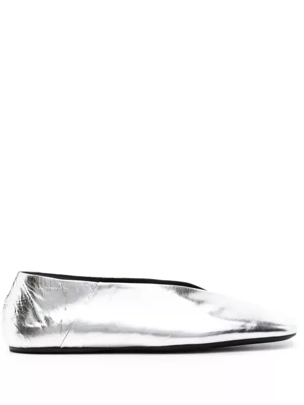 JIL SANDER Metallic Leather Ballerina Shoes