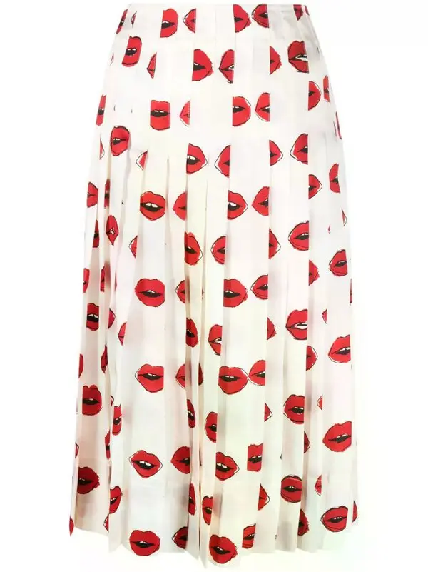 Khaite Tudi Lip-print Pleated Skirt - White