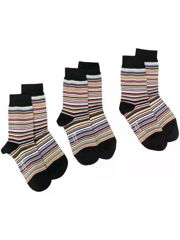 Paul Smith Intarsia-knit Striped Socks Set Of Three - Black