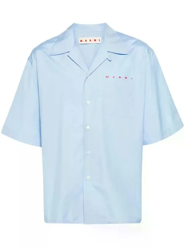 Marni Logo-print Poplin Shirt - Blue