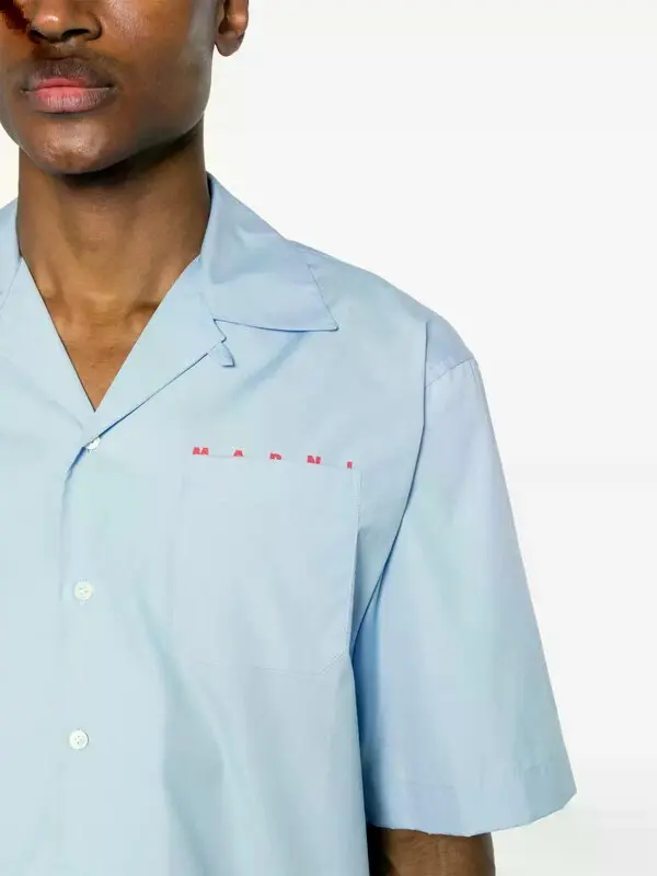 Marni Logo-print Poplin Shirt - Blue
