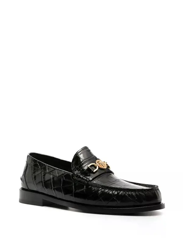 Versace Medusa Embossed Leather Loafers - Black