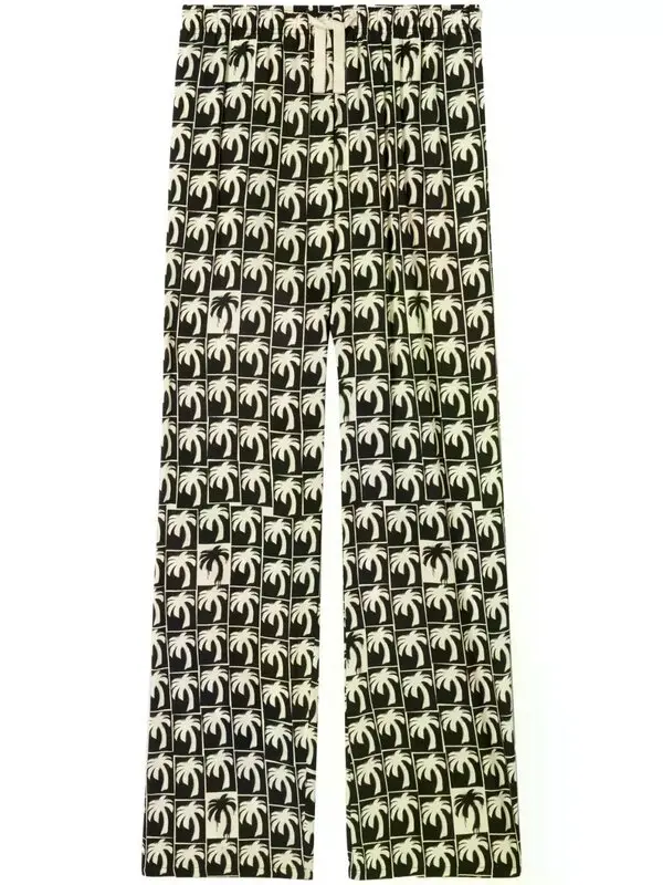 Palm Angels Palm-tree Print Wide-leg Trousers - Black