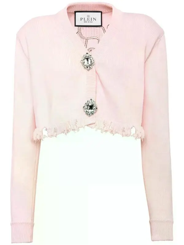 Philipp Plein Logo-embroidered Cropped Cotton Cardigan - Pink