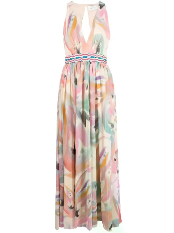 Etro Abstract-print Silk Maxi Dress - Neutrals