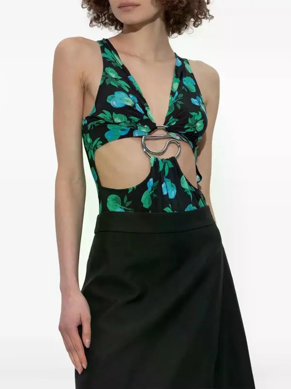 Coperni Sleeveless Floral Print Bodysuit With Cut-out Detailing