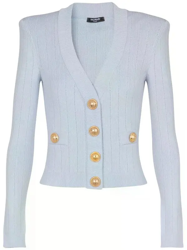 Balmain Engraved-button Cropped Cardigan - Blue