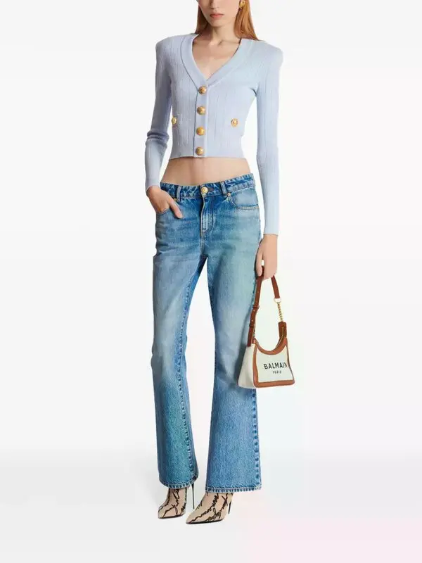 Balmain Engraved-button Cropped Cardigan - Blue