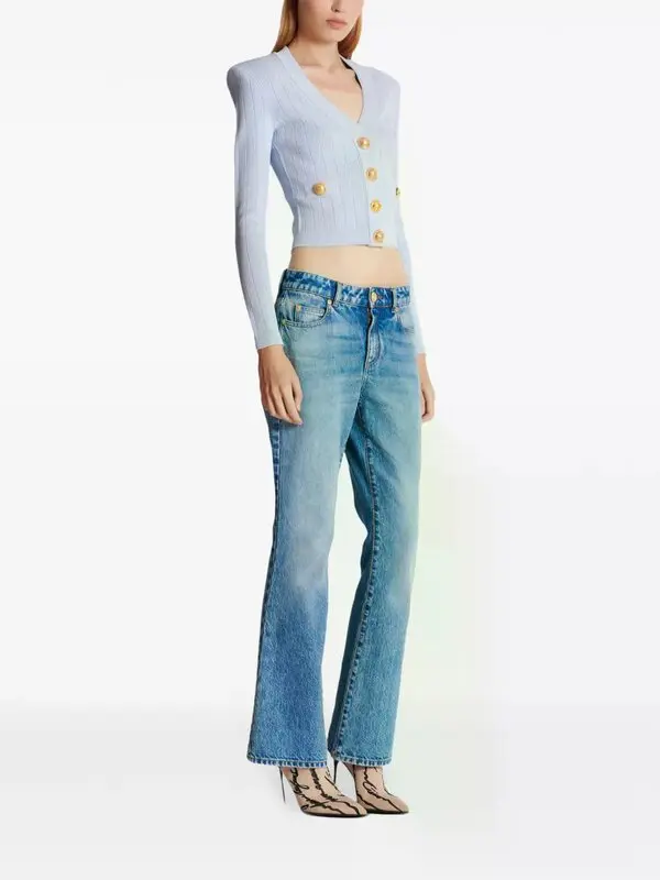 Balmain Engraved-button Cropped Cardigan - Blue