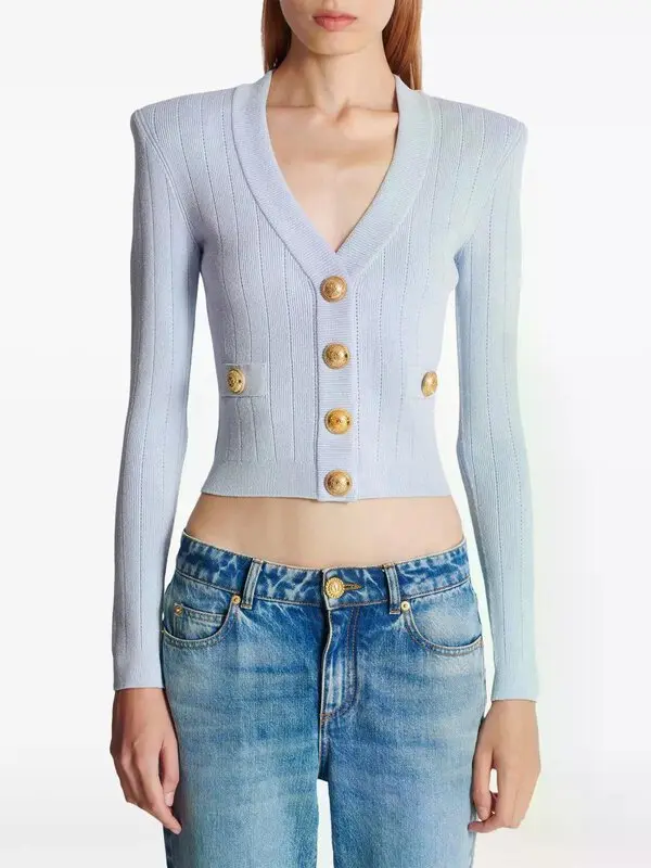 Balmain Engraved-button Cropped Cardigan - Blue