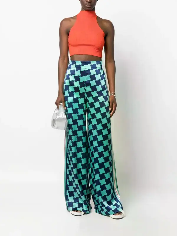 Casablanca Pool Tile Silk Wide-leg Trousers