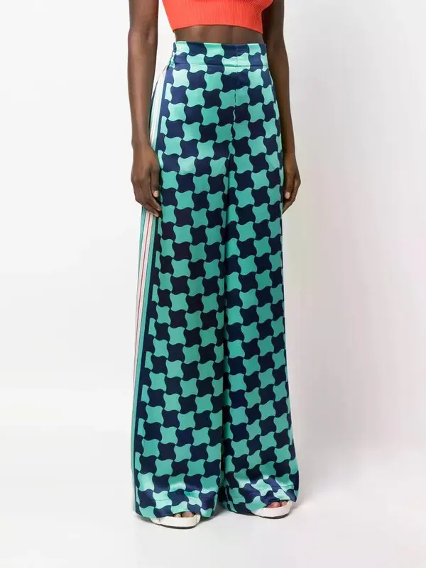 Casablanca Pool Tile Silk Wide-leg Trousers