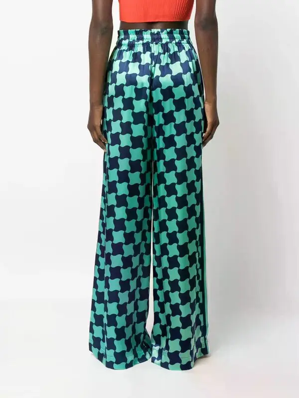 Casablanca Pool Tile Silk Wide-leg Trousers