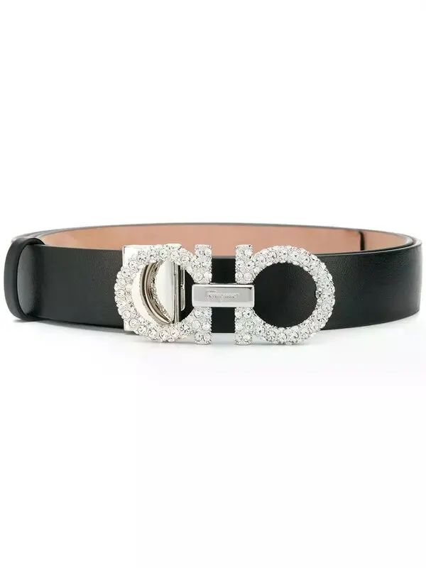 FERRAGAMO Embellished Gancini Belt - Black