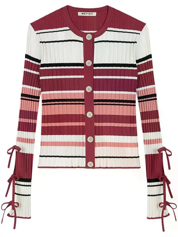 Ports 1961 Striped Bow-detailed Cardigan - Red