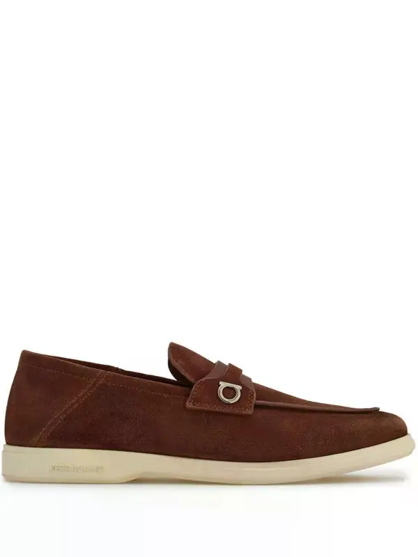 FERRAGAMO Gancini-plaque Suede Loafers - Brown