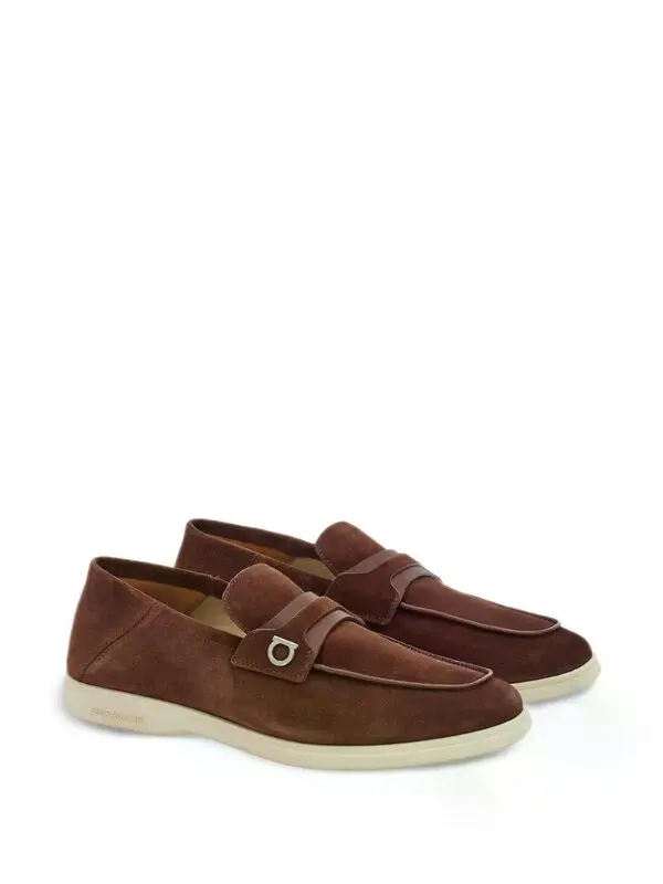 FERRAGAMO Gancini-plaque Suede Loafers - Brown