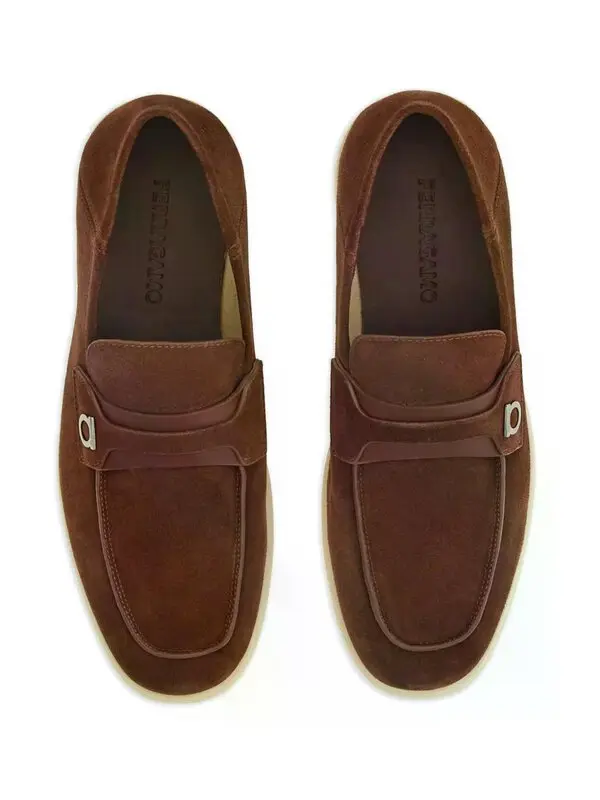 FERRAGAMO Gancini-plaque Suede Loafers - Brown
