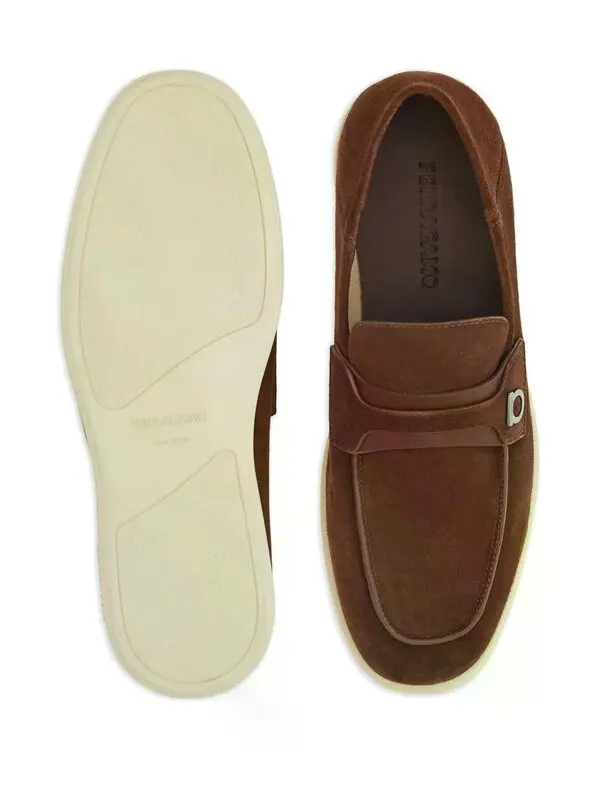 FERRAGAMO Gancini-plaque Suede Loafers - Brown