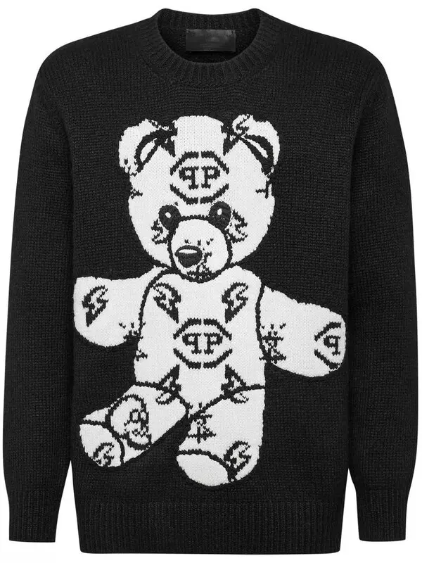 Philipp Plein Teddy Bear Embroidered Jacquard Jumper - Black