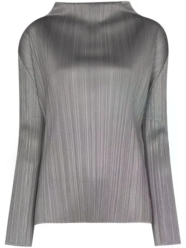 Issey Miyake Cowl-neck Plissé Top - Grey