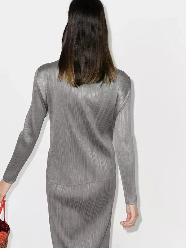 Issey Miyake Cowl-neck Plissé Top - Grey