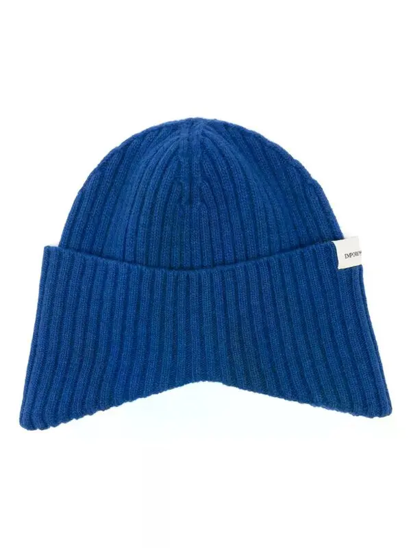 Emporio Armani Ribbed Knit Beanie - Blue