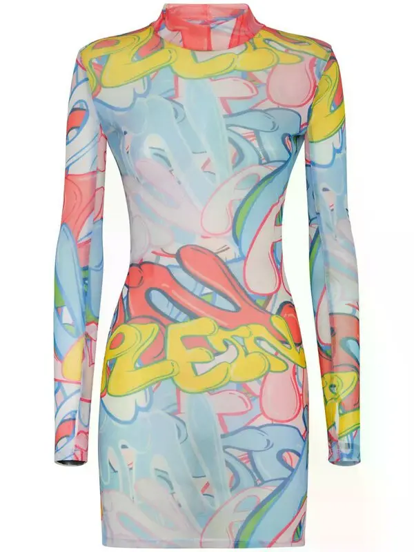 Philipp Plein Bombing Graffiti-print Mini Dress - Blue