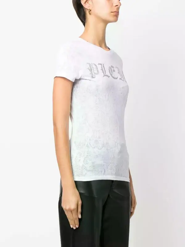 Philipp Plein Rhinestone Logo Snake-print T-shirt - White