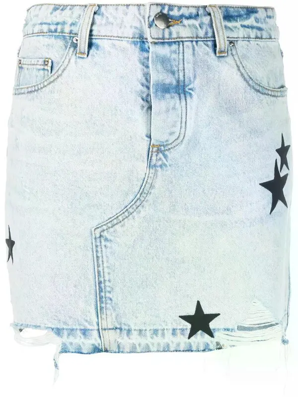 Amiri Star Patch Denim Skirt - Blue