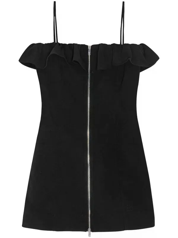 GANNI Ruffle-trim Mini Dress - Black