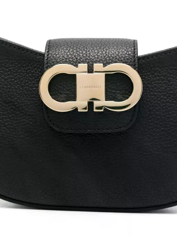 FERRAGAMO Mini Double Gancini Shoulder Bag - Black