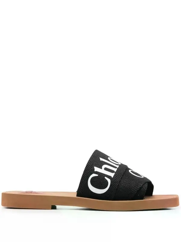 Chloé Woody Logo-print Flat Sandals - Black