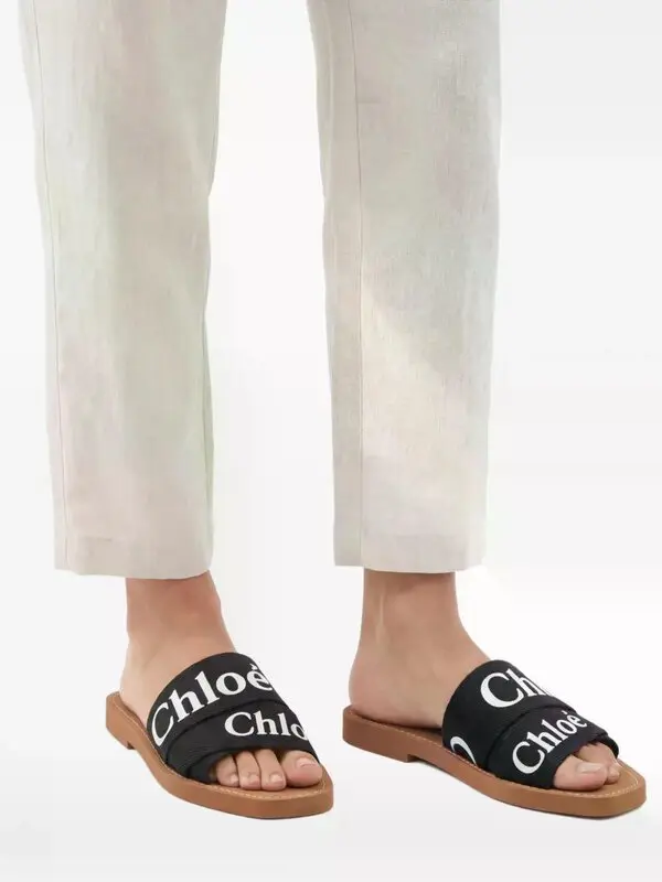 Chloé Woody Logo-print Flat Sandals - Black
