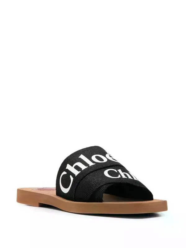 Chloé Woody Logo-print Flat Sandals - Black