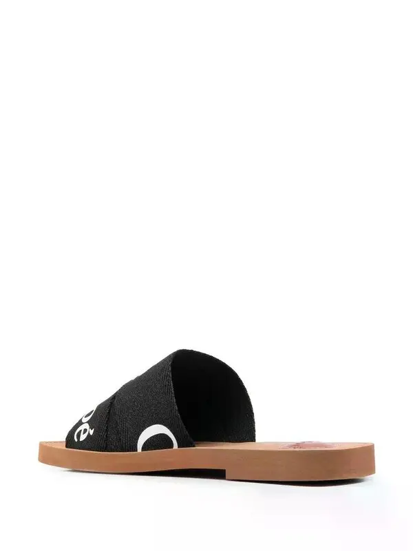 Chloé Woody Logo-print Flat Sandals - Black