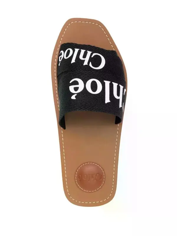 Chloé Woody Logo-print Flat Sandals - Black