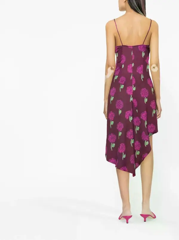 Versace Floral Print V-neck Sleeveless Asymmetric Hem Dress