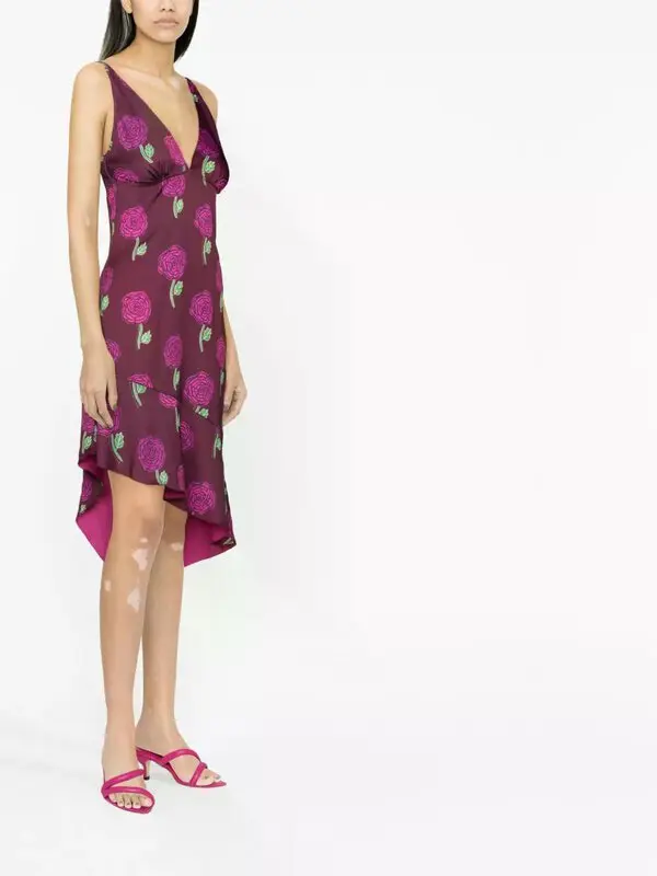 Versace Floral Print V-neck Sleeveless Asymmetric Hem Dress