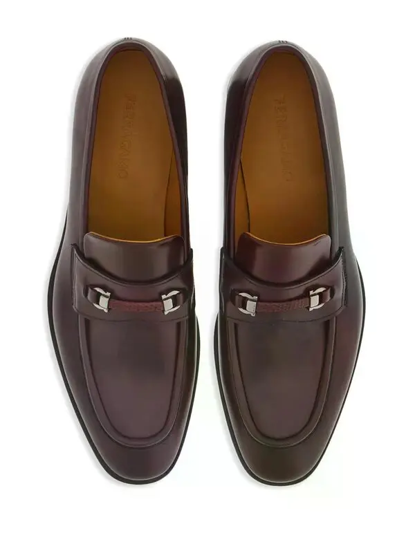 FERRAGAMO Gancio-plaque Leather Loafers - Red